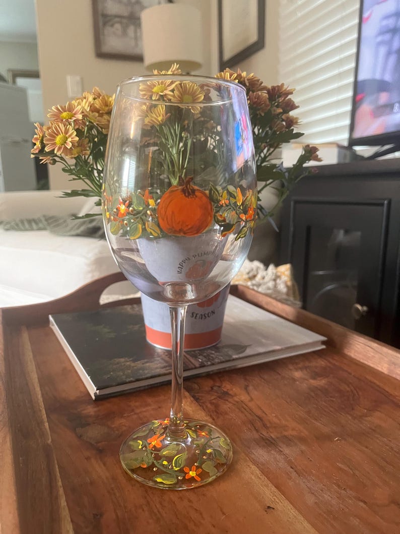 Hand Painted Fall Pumpkin Glass - Etsy