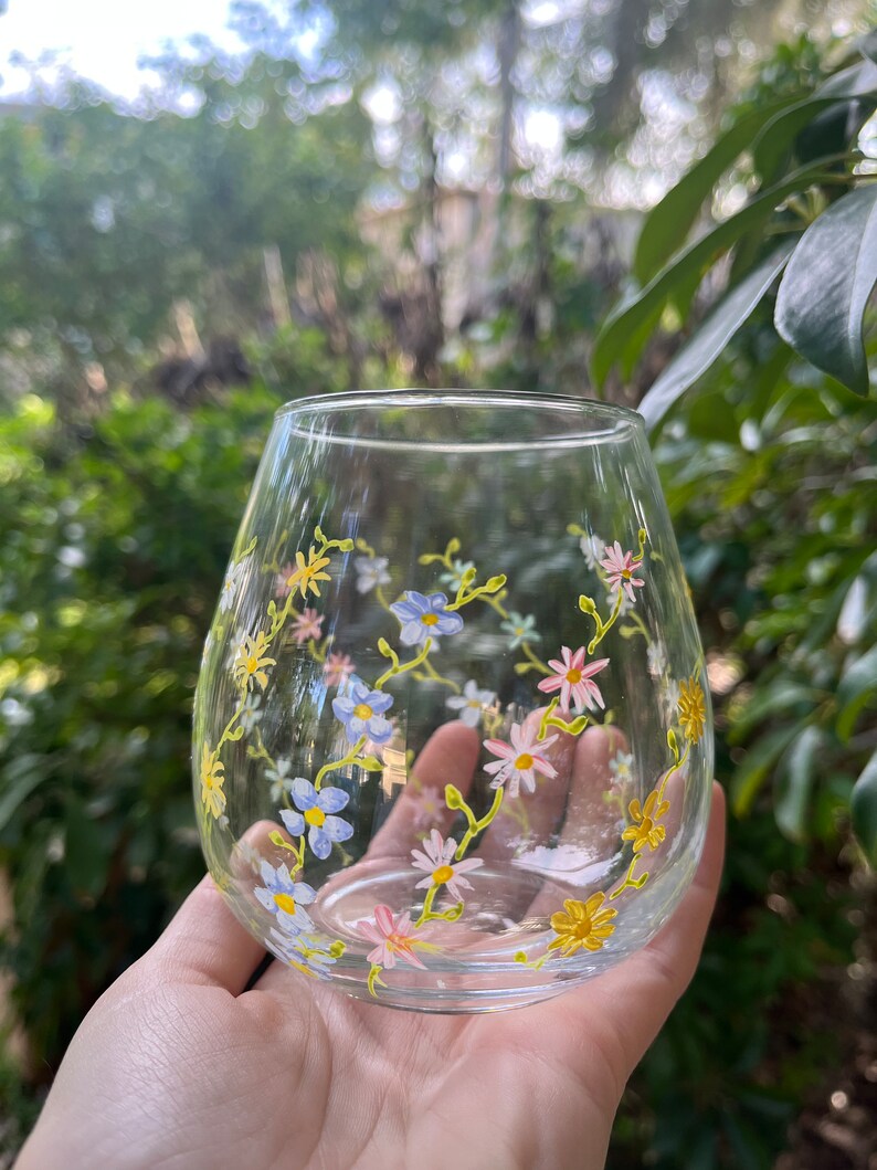 Spring Flowers Hand Painted Wine Glass - Etsy