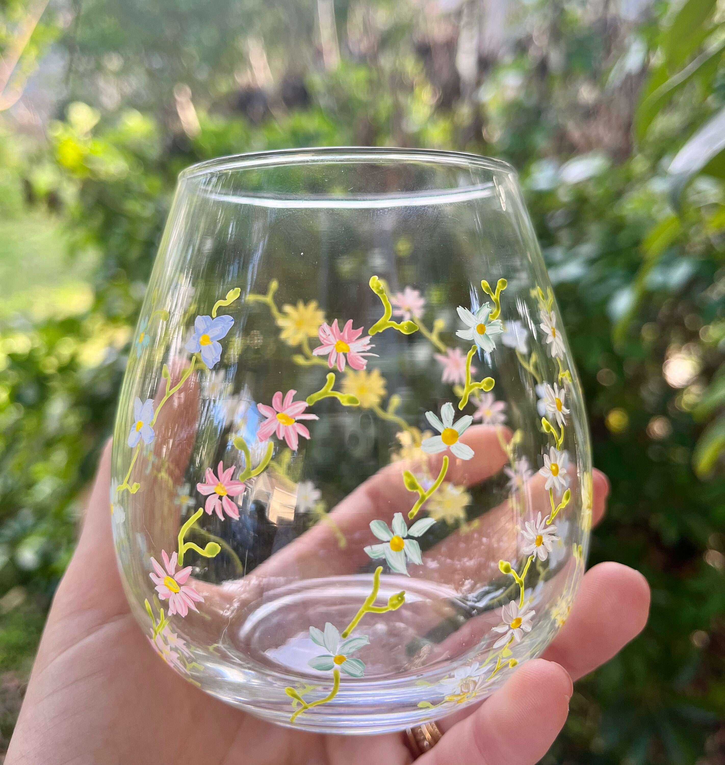 Spring Flowers Hand Painted Wine Glass - Etsy