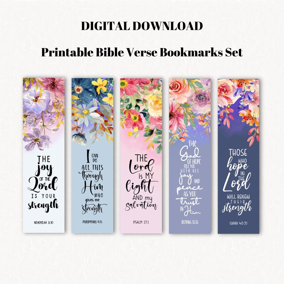 Printable Bible Verse Bookmarks Set Inspirational Scripture Bookmarks ...