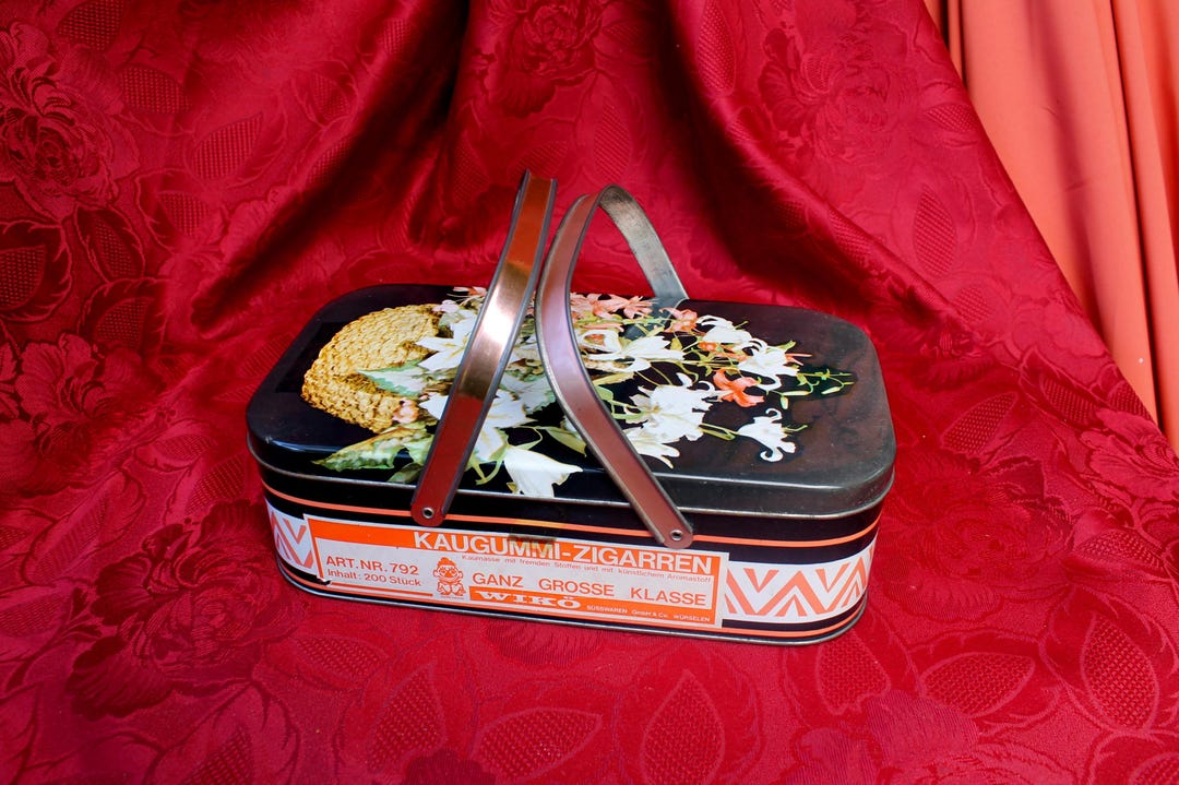 Tin Can With Handles, Chewing Gum Tin 60s, Tinplate Lidded Can ...