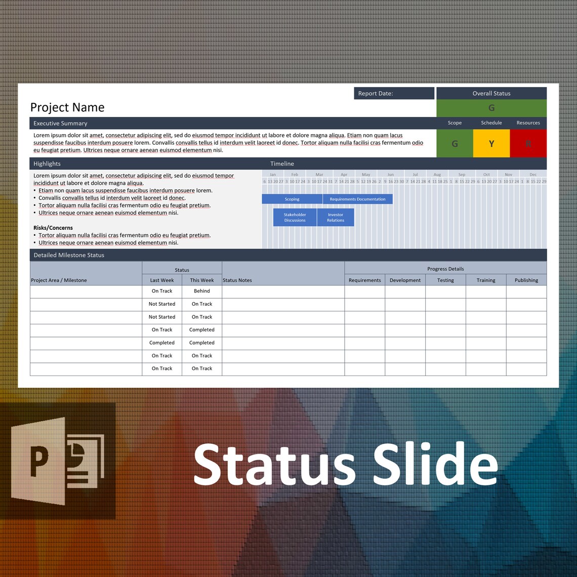BUSINESS PROJECT STATUS Report Slide Template for Powerpoint and Google ...