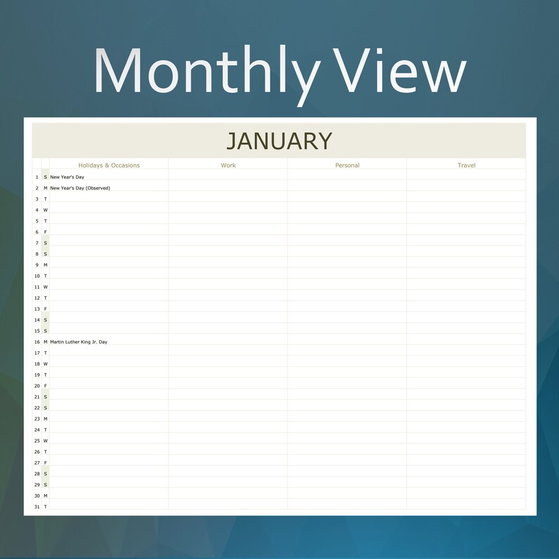 2023 Digital Calendar & Template for Excel and Google Sheets - Etsy