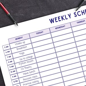 Hourly Weekly Schedule | Computer Science and Technology | Printable ...