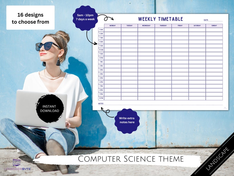Hourly Weekly Schedule Computer Science Technology Landscape Planner ...