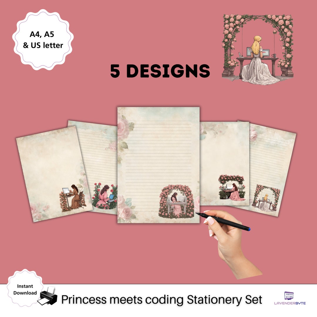 Princess Coding Lined Paper Printable | Girly Tech Stationery - Etsy Canada