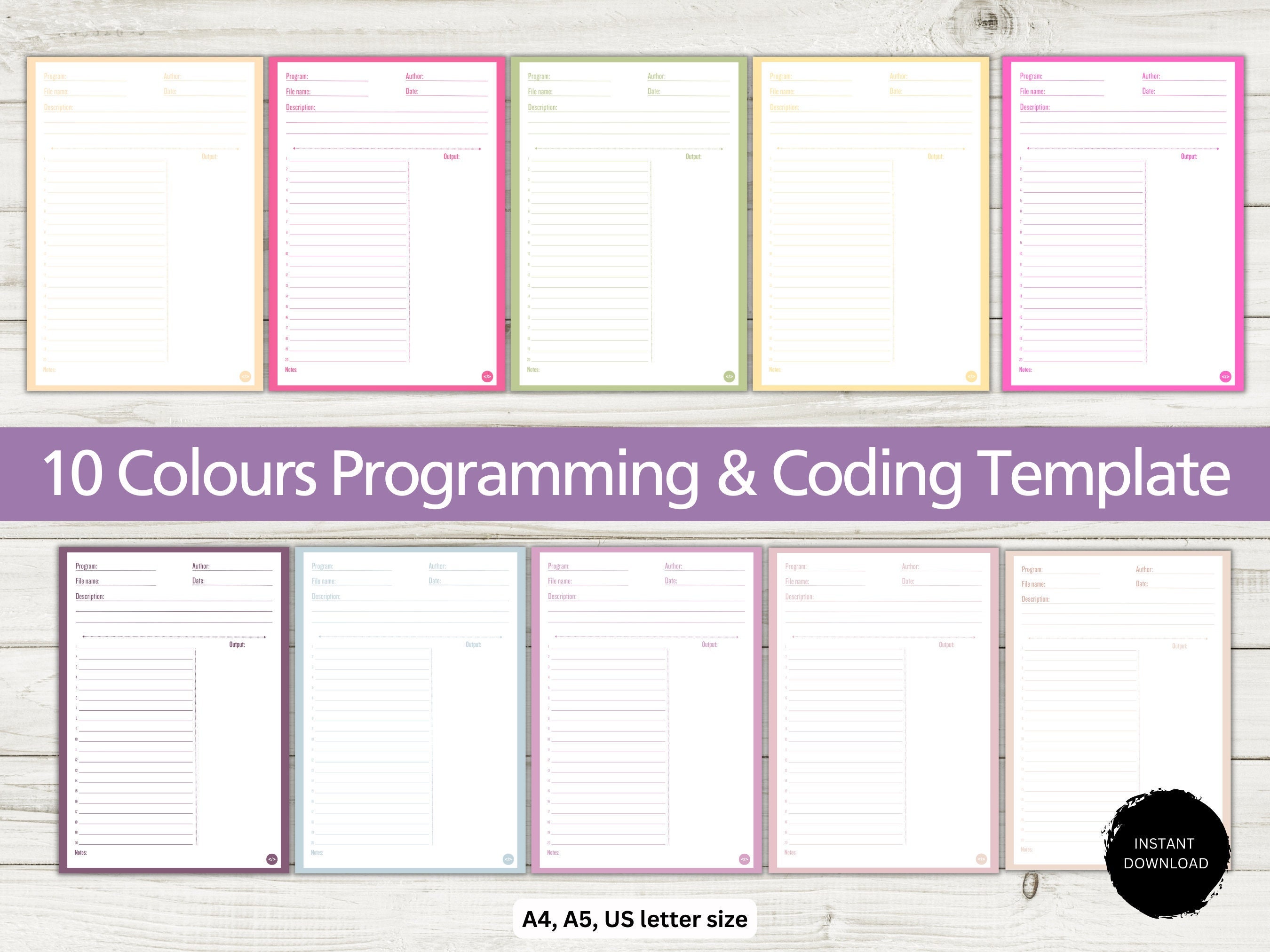 Coding Template Programming Template Note Pages Algorithm Lined Paper