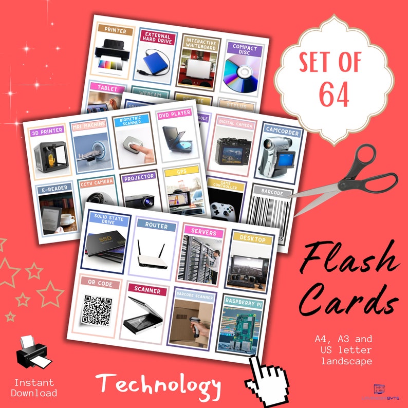 Technology Flash Cards - Computer Science Parts X64 | Printable ...
