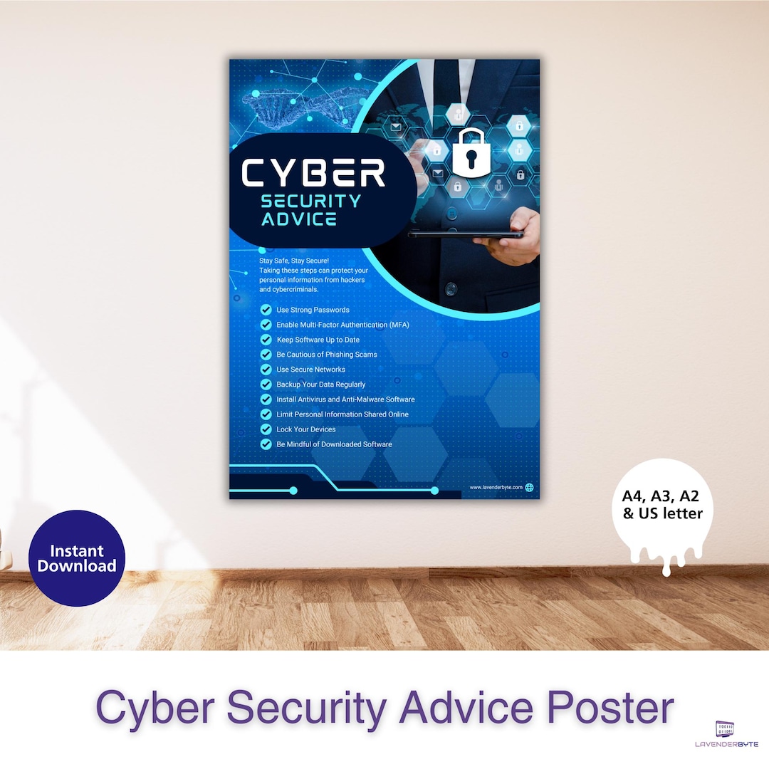 Cyber Security Advice Poster Printable Computer Tips Online Safety for ...
