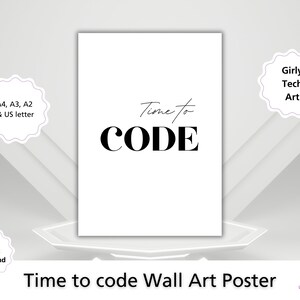 Coding für Mädchen Wand Kunst | Time to Code | Programmiererinnen | Computer Science Print ...