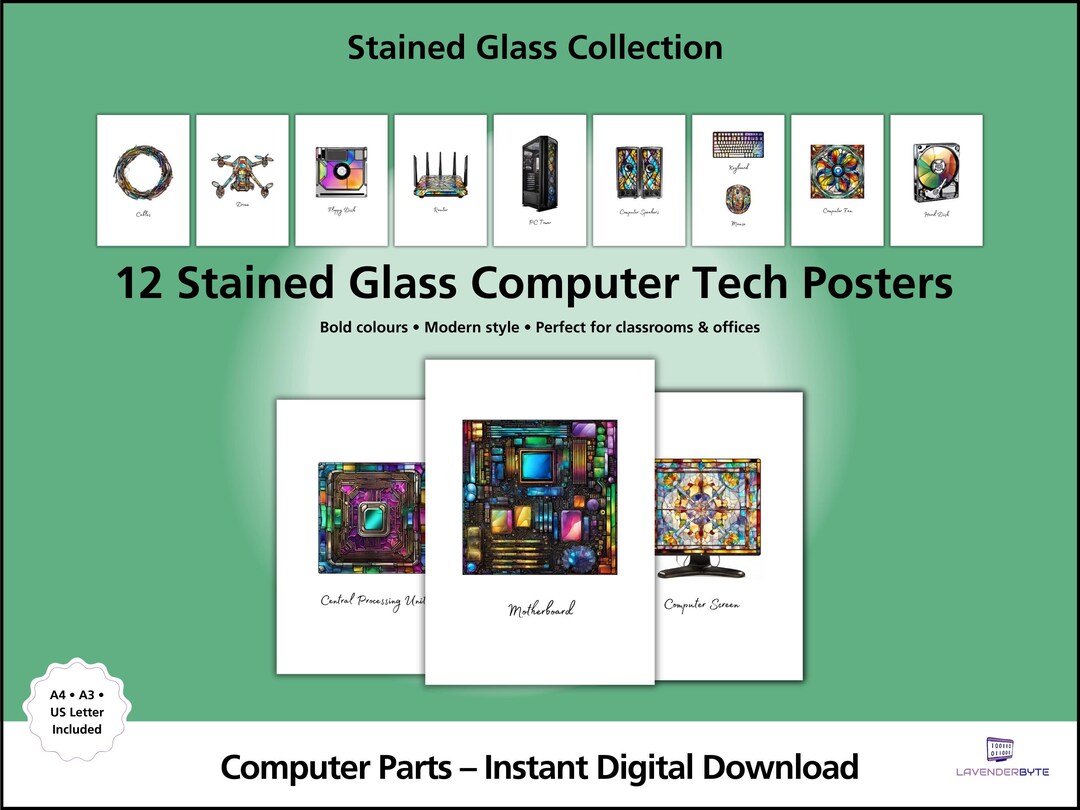 Stained Glass Computer Hardware Posters | Tech Classroom Decor (digital ...