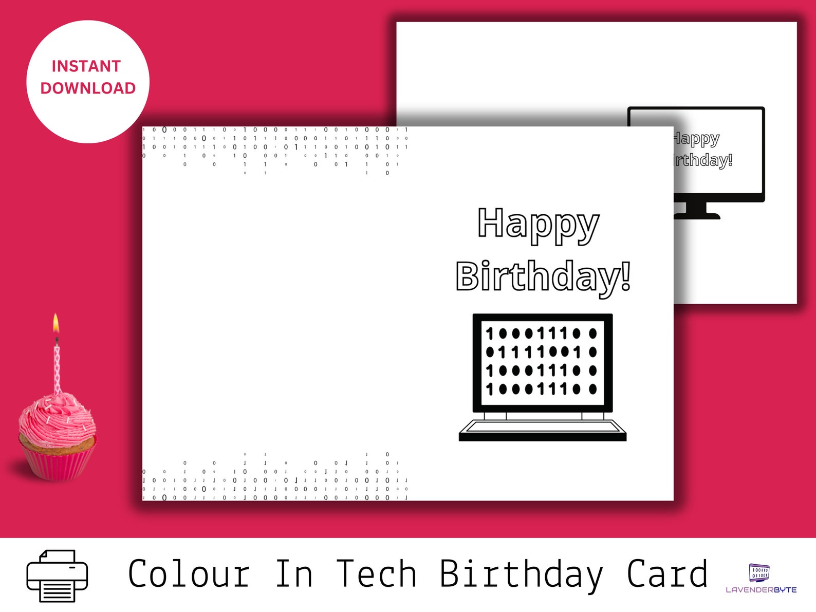Techie Birthday Card -printable Happy Birthday Download Card, Colouring ...
