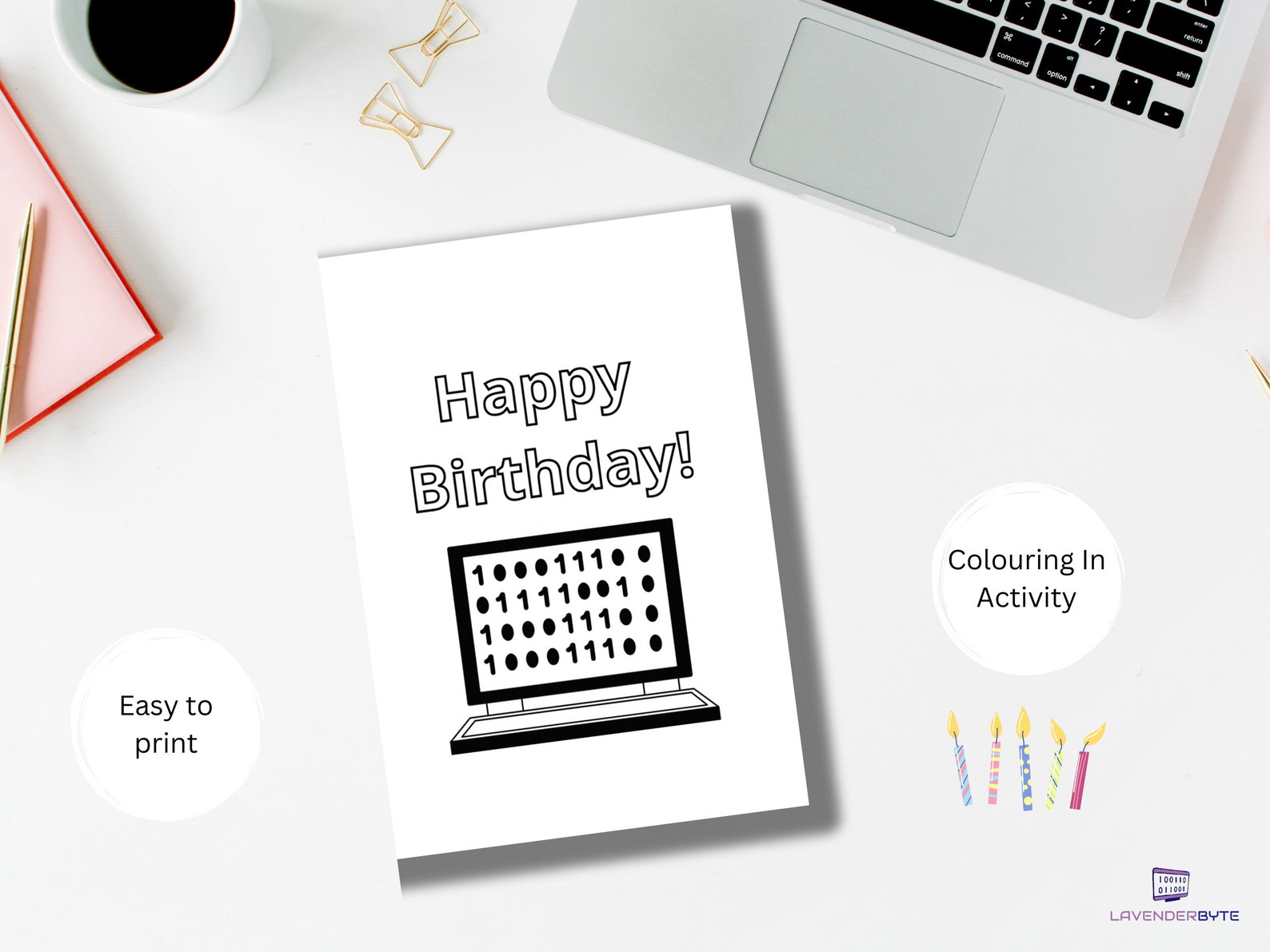 Techie Birthday Card -printable Happy Birthday Download Card, Colouring ...