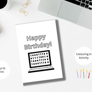 Techie Birthday Card -printable Happy Birthday Download Card, Colouring ...