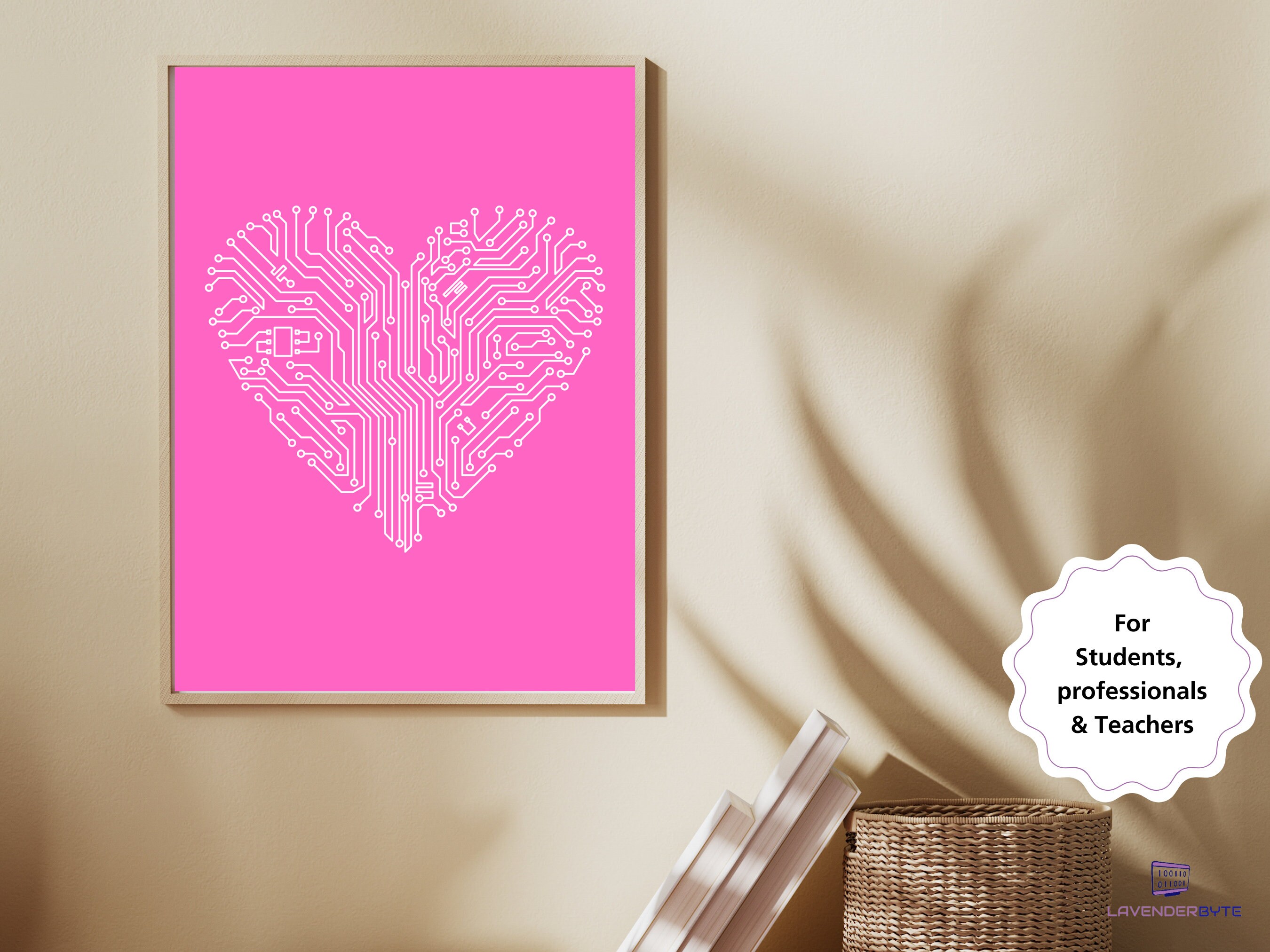 Preppy Pink Heart Circuit Wall Art:sleek Poster for Female Programmers ...