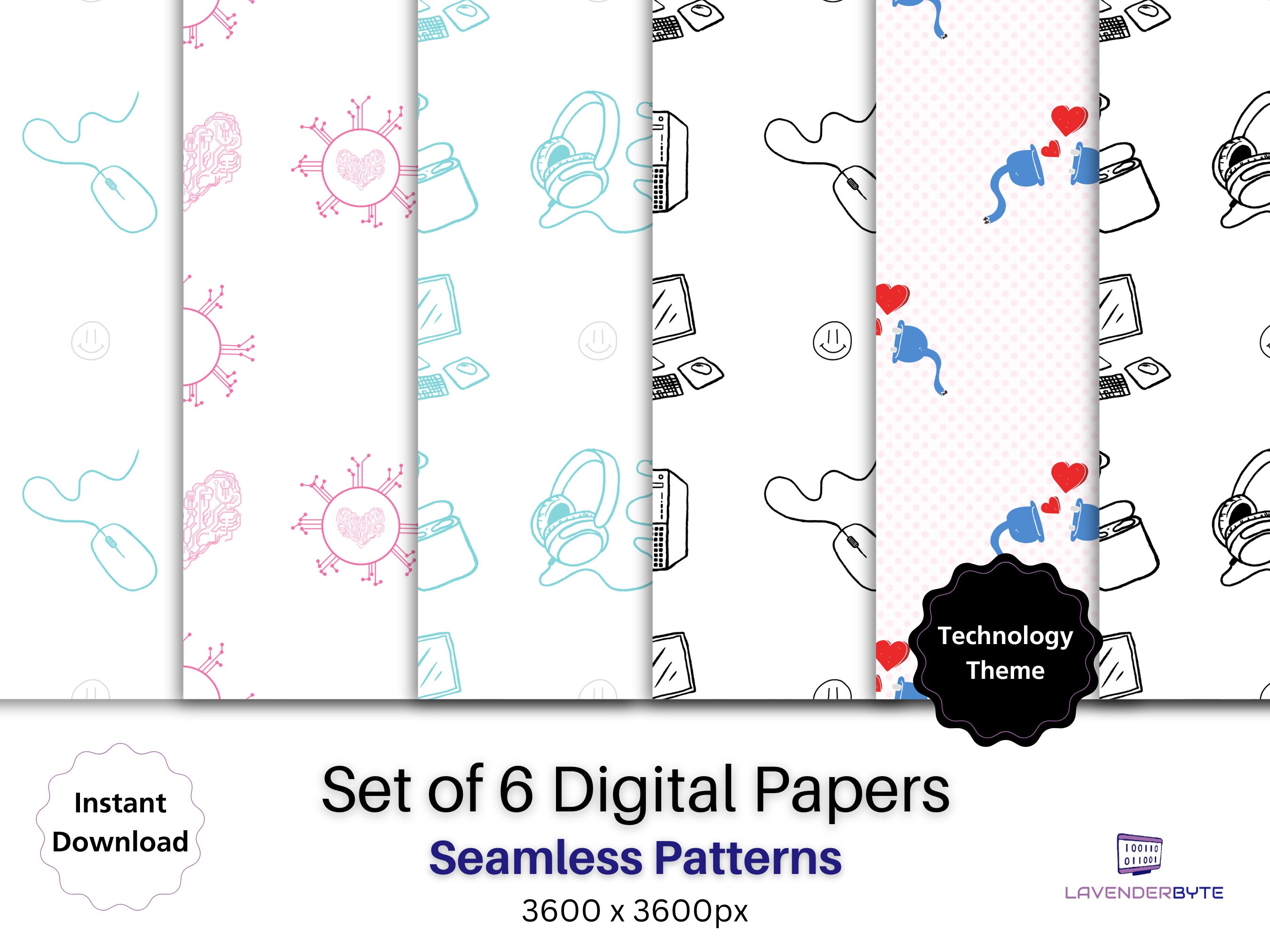 Tech Cute Digital Paper Collection for Adorable Designs: Scrapbook ...