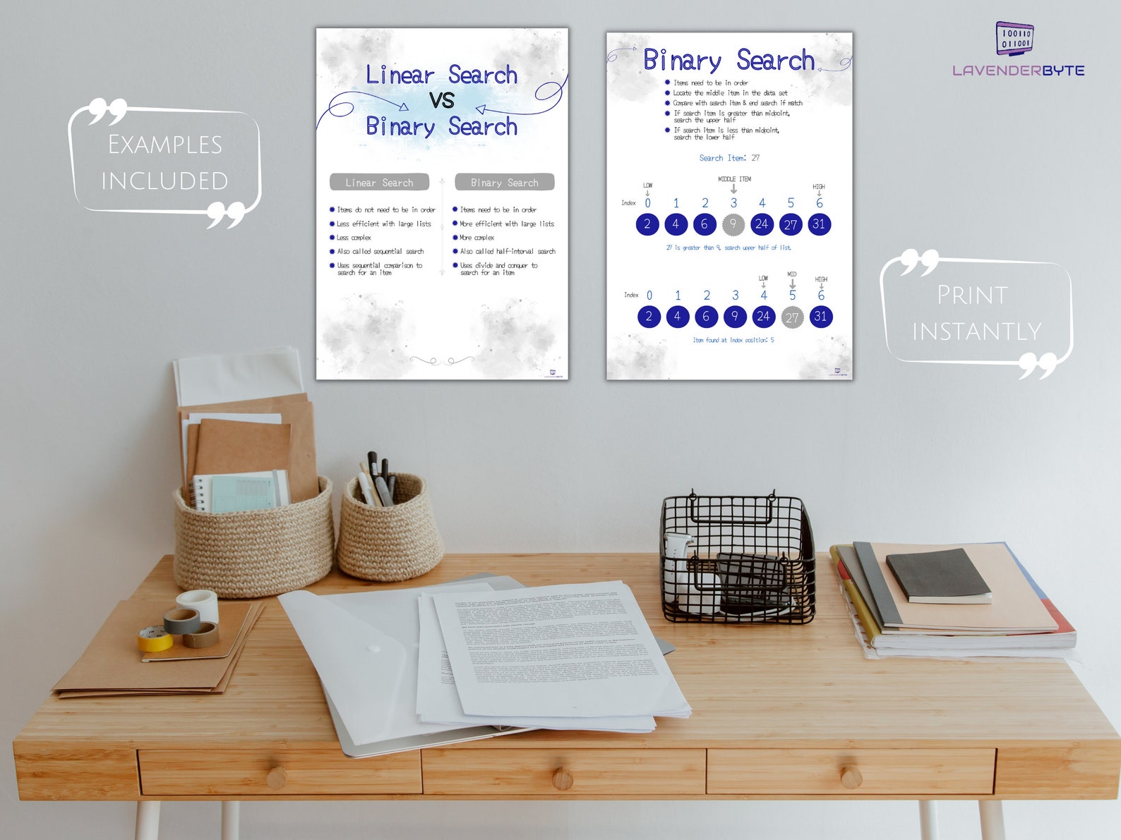 Binary Linear Search Poster Set | Computer Science Programming X4 ...