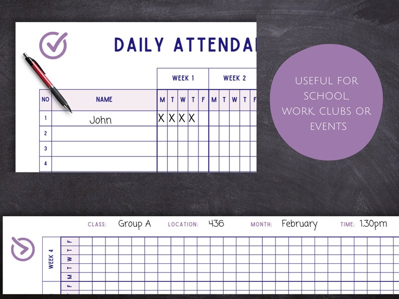 Attendance List: Progress & Grade Tracker printable Checklist, Daily ...
