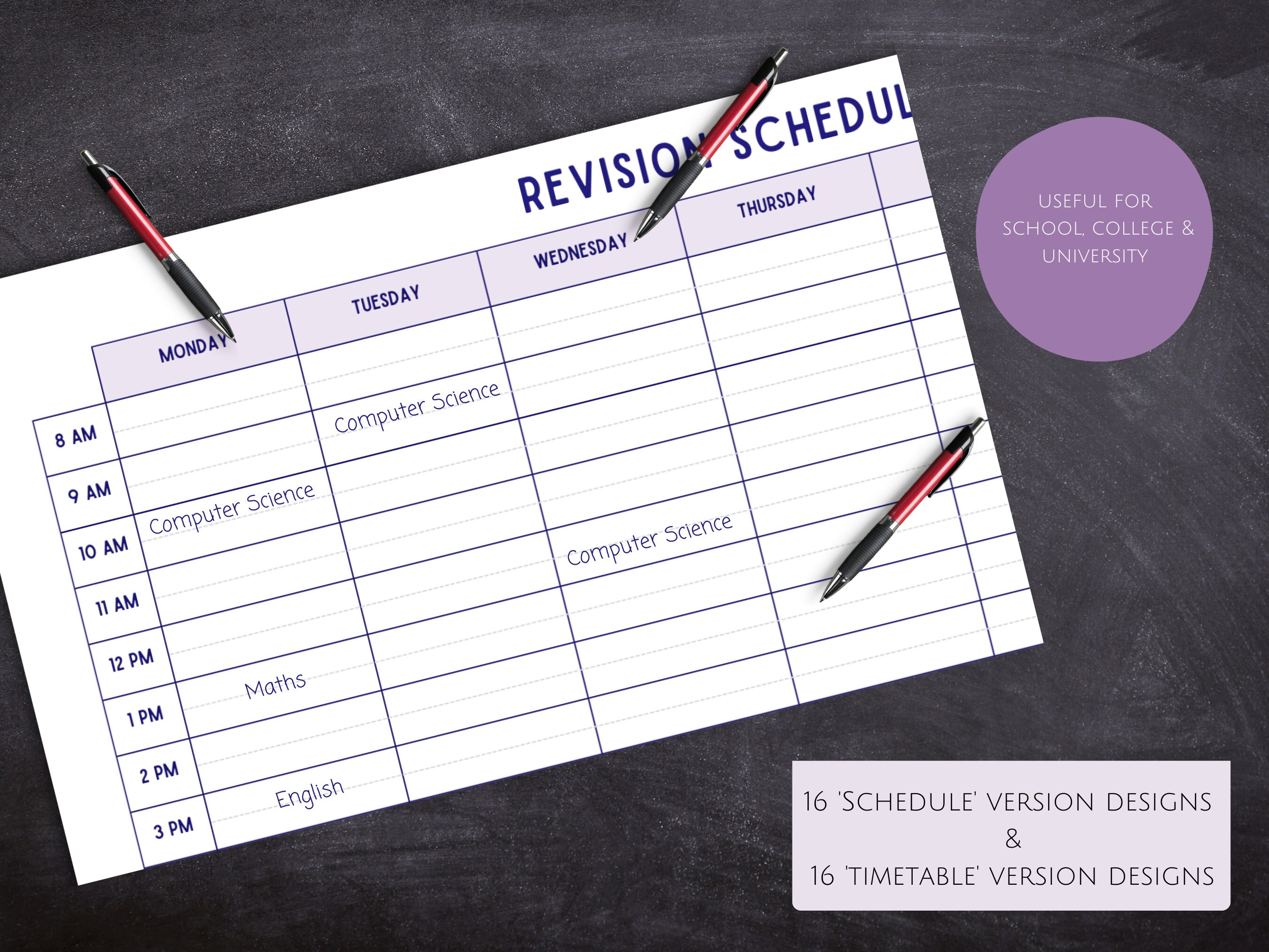 GCSE & A-level Tech-themed Revision Timetable | Simple Printable Study ...
