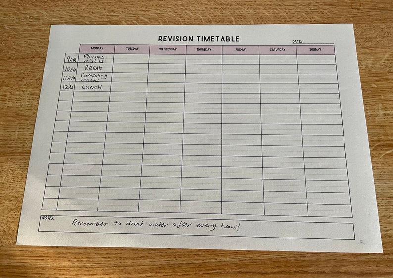 GCSE & A-level Tech-themed Revision Timetable | Simple Printable Study ...