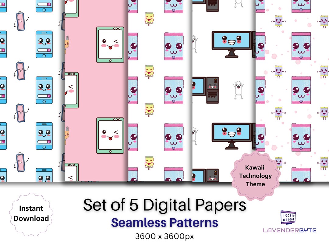 Tech Cute Digital Paper Collection Kawaii Designs for Scrapbooking ...