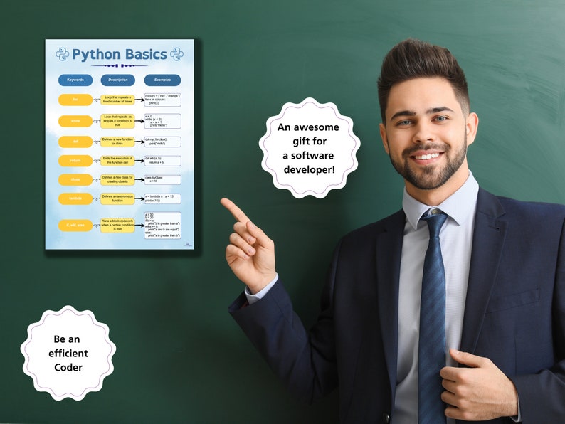 Python Cheat Sheet - Printable Poster for Software Engineers, Programmers, Beginners, Computer ...