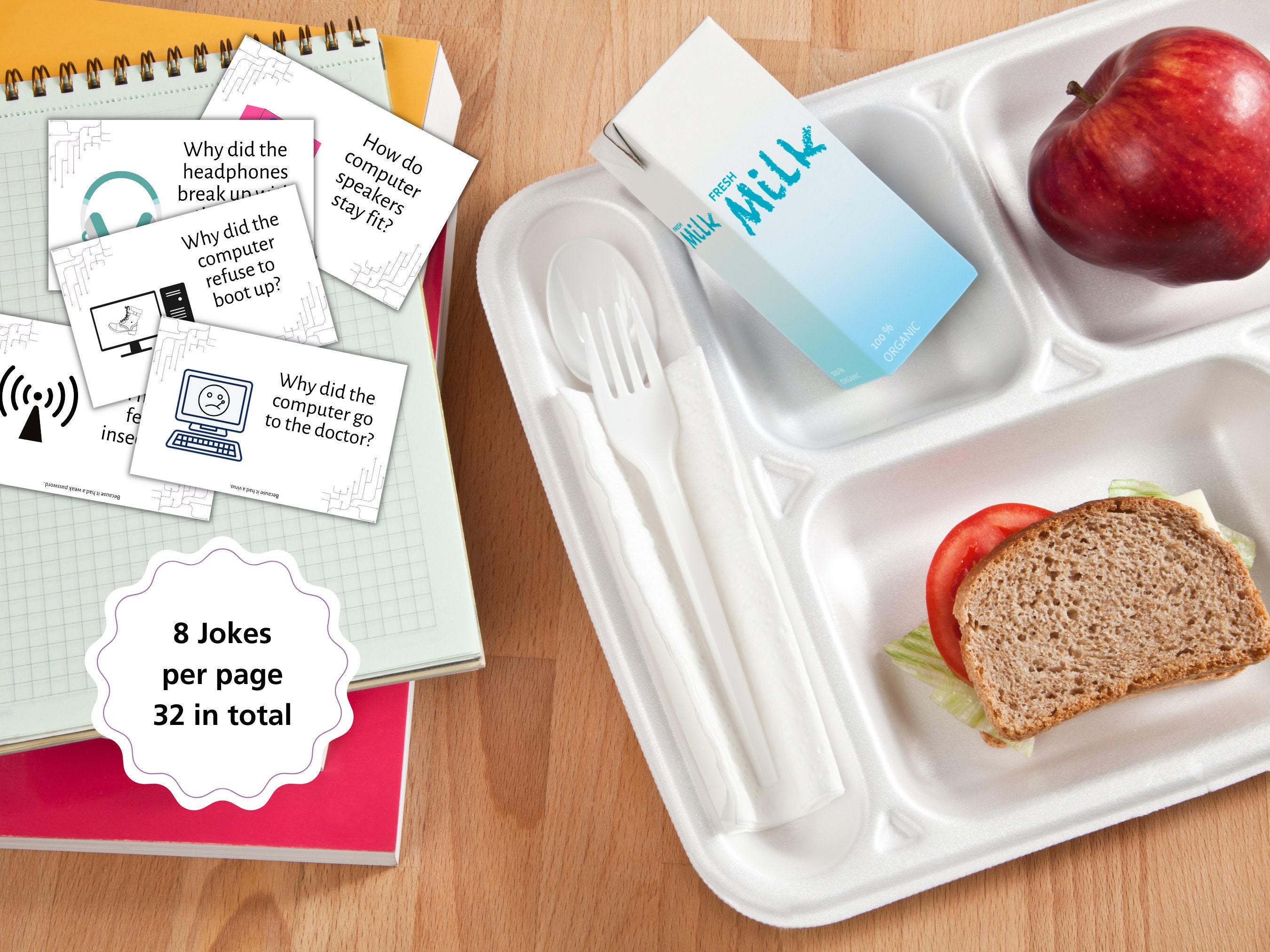 Back to School Lunchbox Jokes for Kids Technology Theme Cards Computing ...