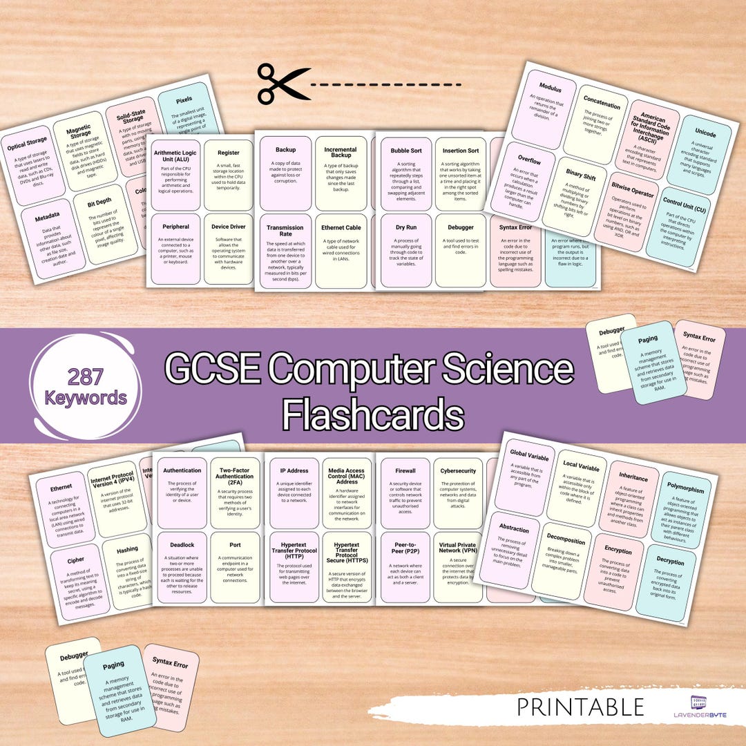 287 Computer Science OCR GCSE Student Revision Flashcards - Printable ...