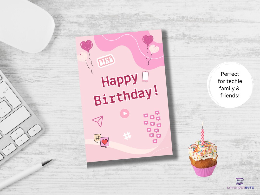 Techie Birthday Card Printable – Pink Computer Science Card for Teen ...