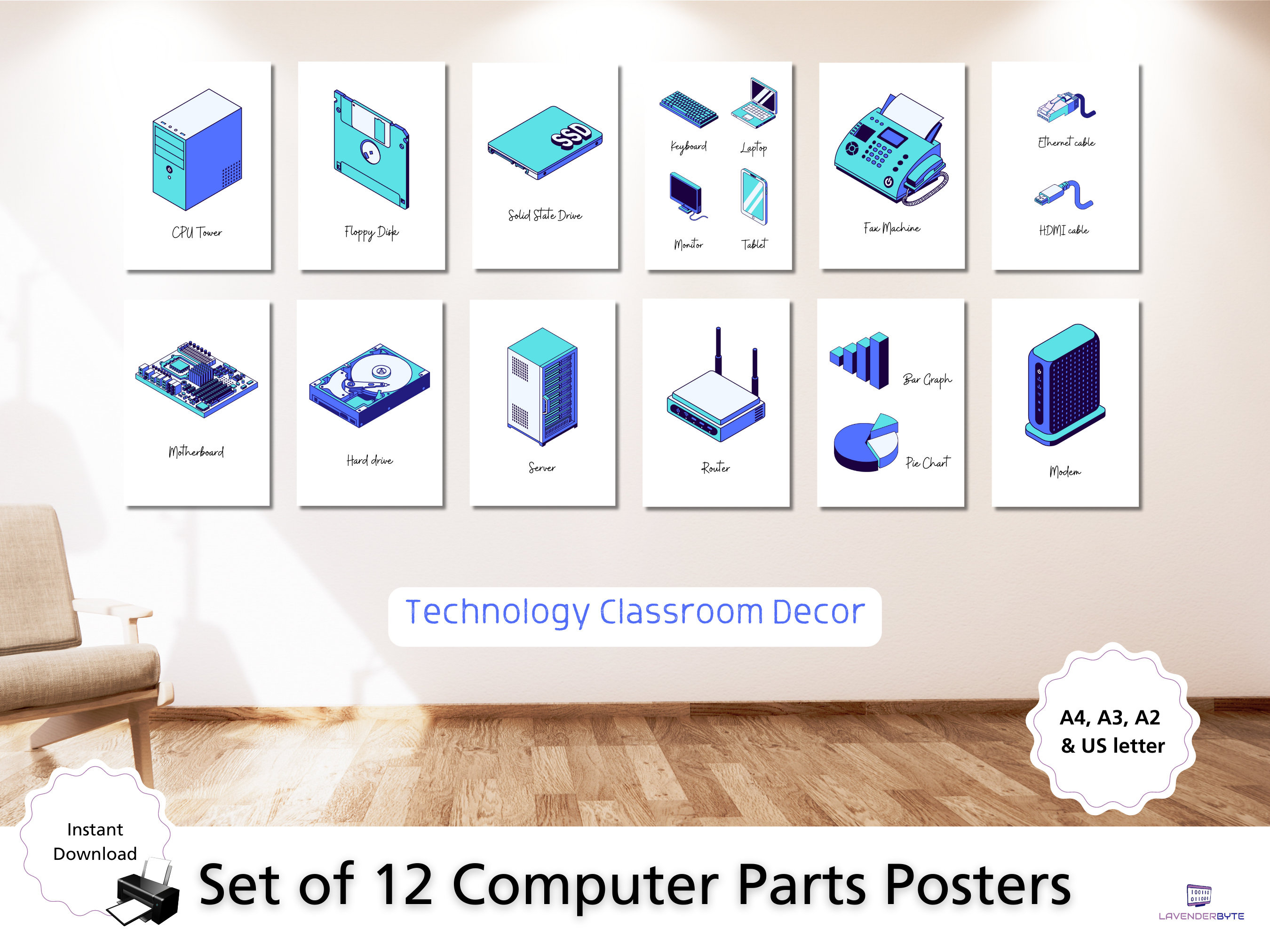 Computer Parts Prints Tech Classroom Posters X12 Print GCSE - Etsy
