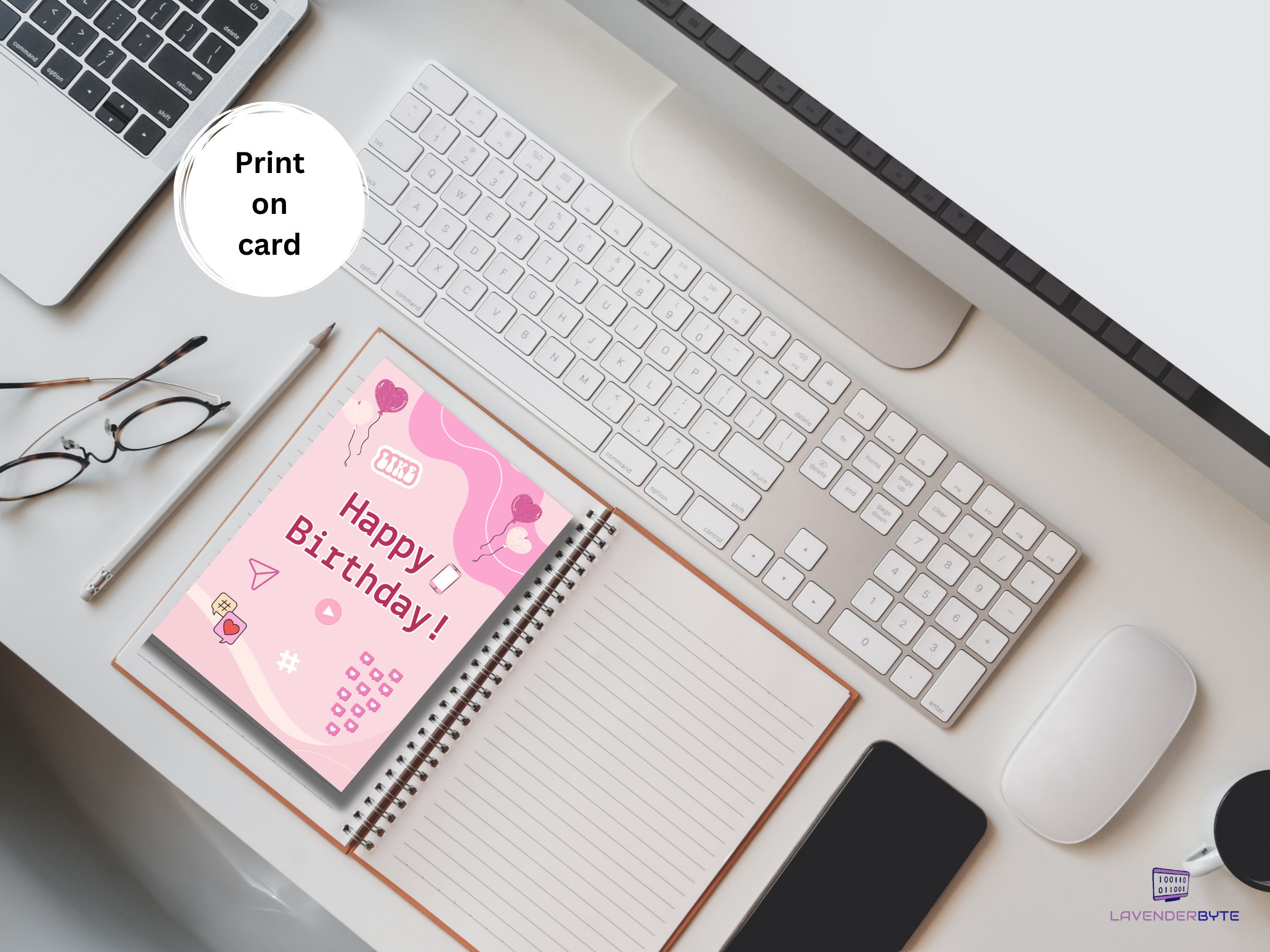 Techie Birthday Card - Printable Happy Birthday Download, Pink Birthday ...