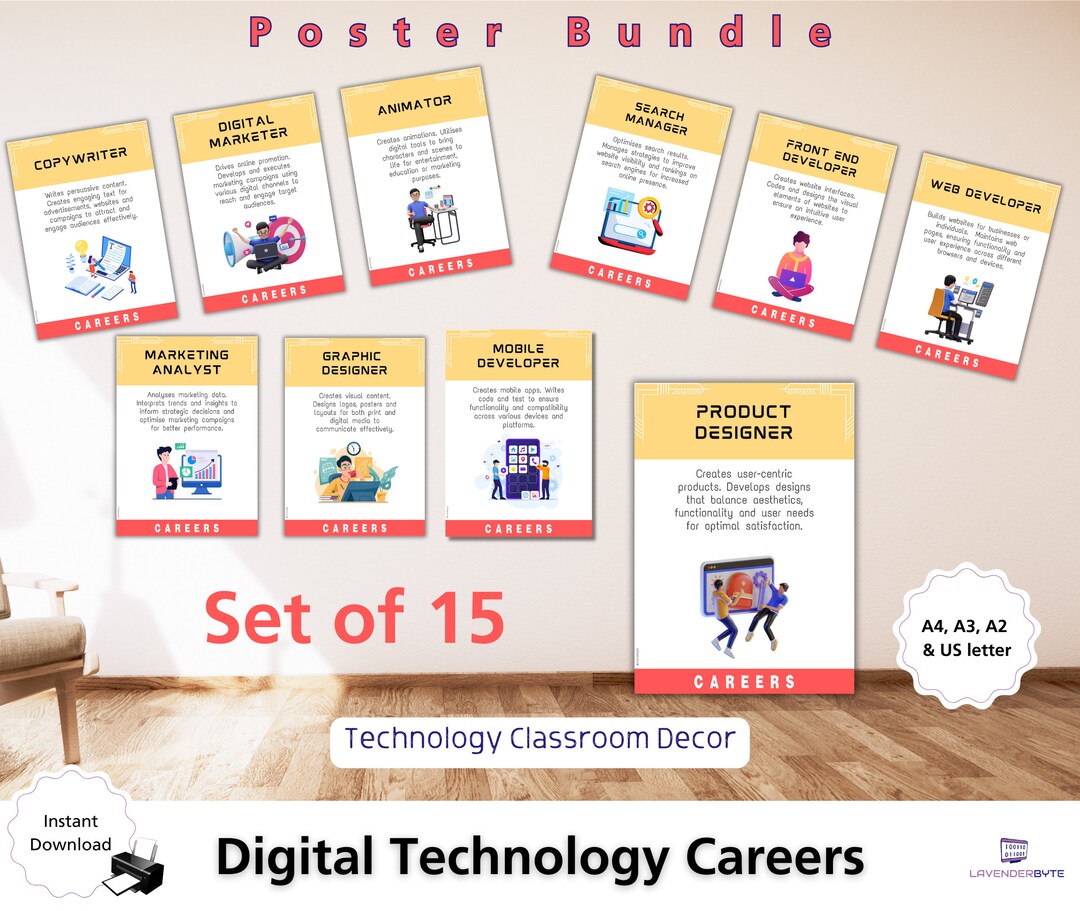 Careers in Digital Technology Set of 15 Classroom Posters Bundle Tech ...