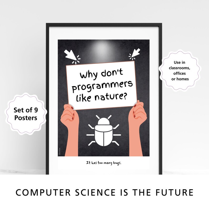 Computer Science Puns Classroom Posters Bundle - Set of 9 Tech Posters With Class Jokes, Decor ...