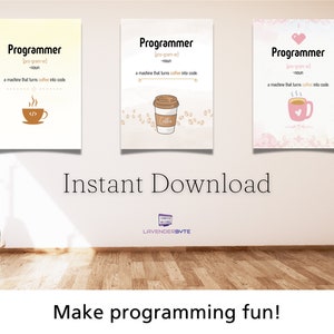 Programmer Funny IT Posters X5 - Office Humour Prints, Wall Decor Art for Desk, Computer Science ...