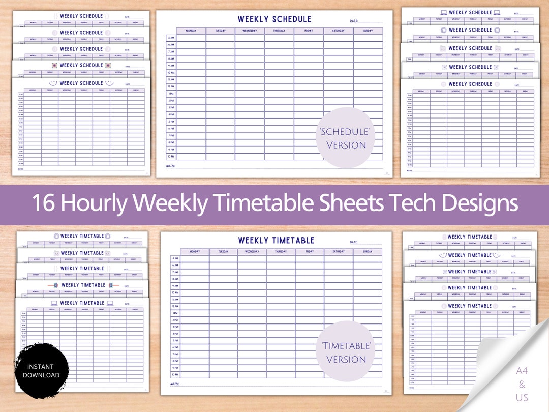 Hourly Weekly Schedule | Computer Science and Technology | Printable ...