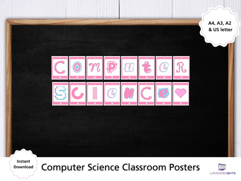 Pink Computer Science Classroom Posters | Tech Letters Decor (digital ...