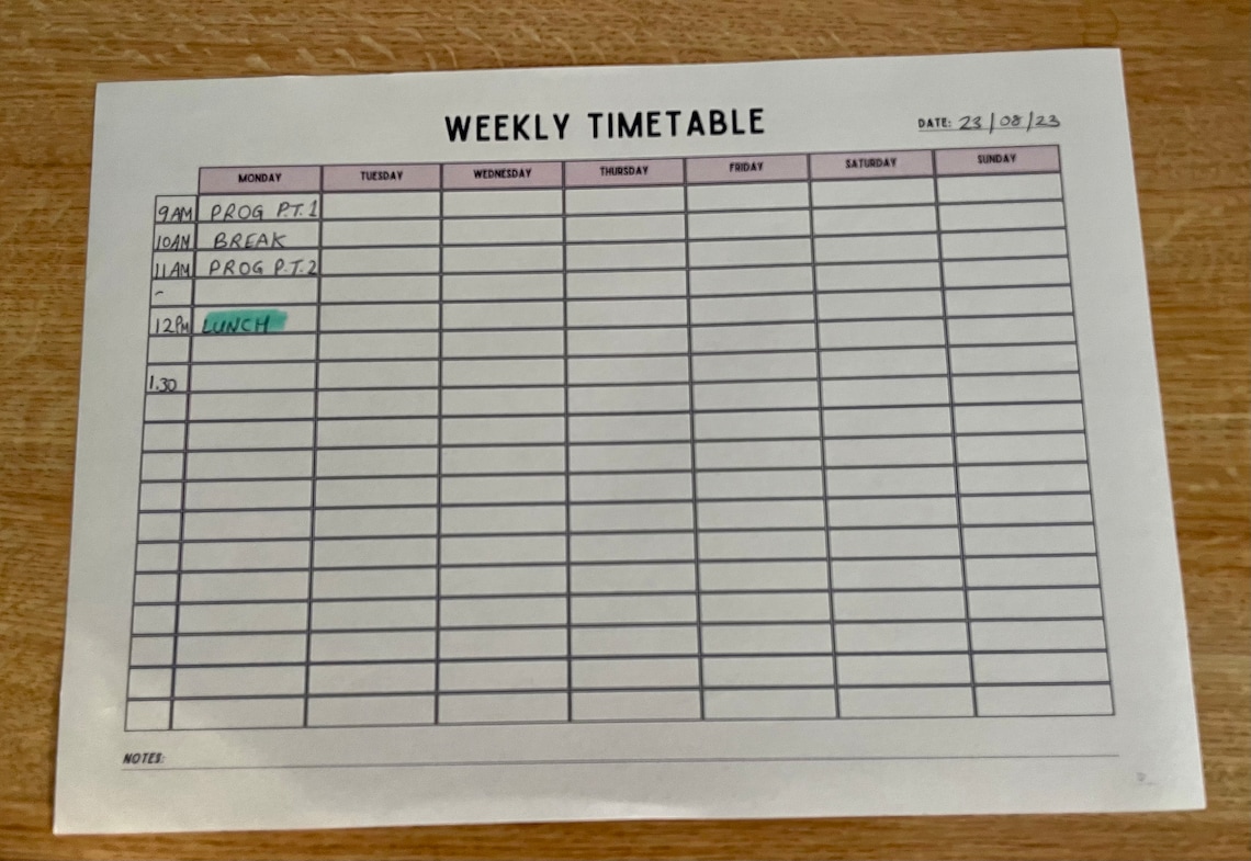 Hourly Weekly Schedule Computer Science Technology Landscape Planner ...