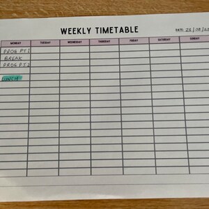 Hourly Weekly Schedule | Computer Science and Technology | Printable ...