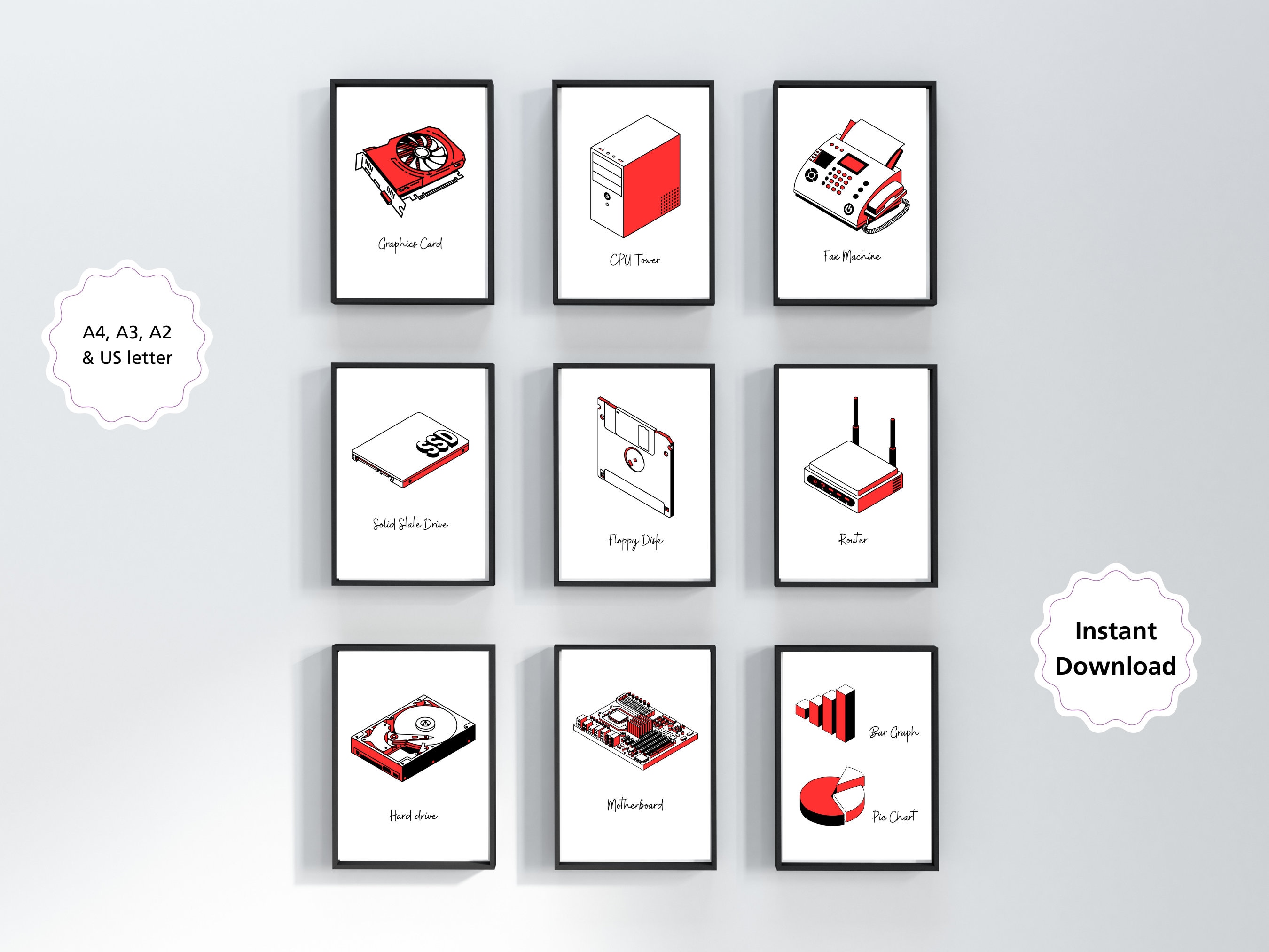 Tech Art Decor Computer Parts Prints - Tech Classroom Posters Set of 15 ...