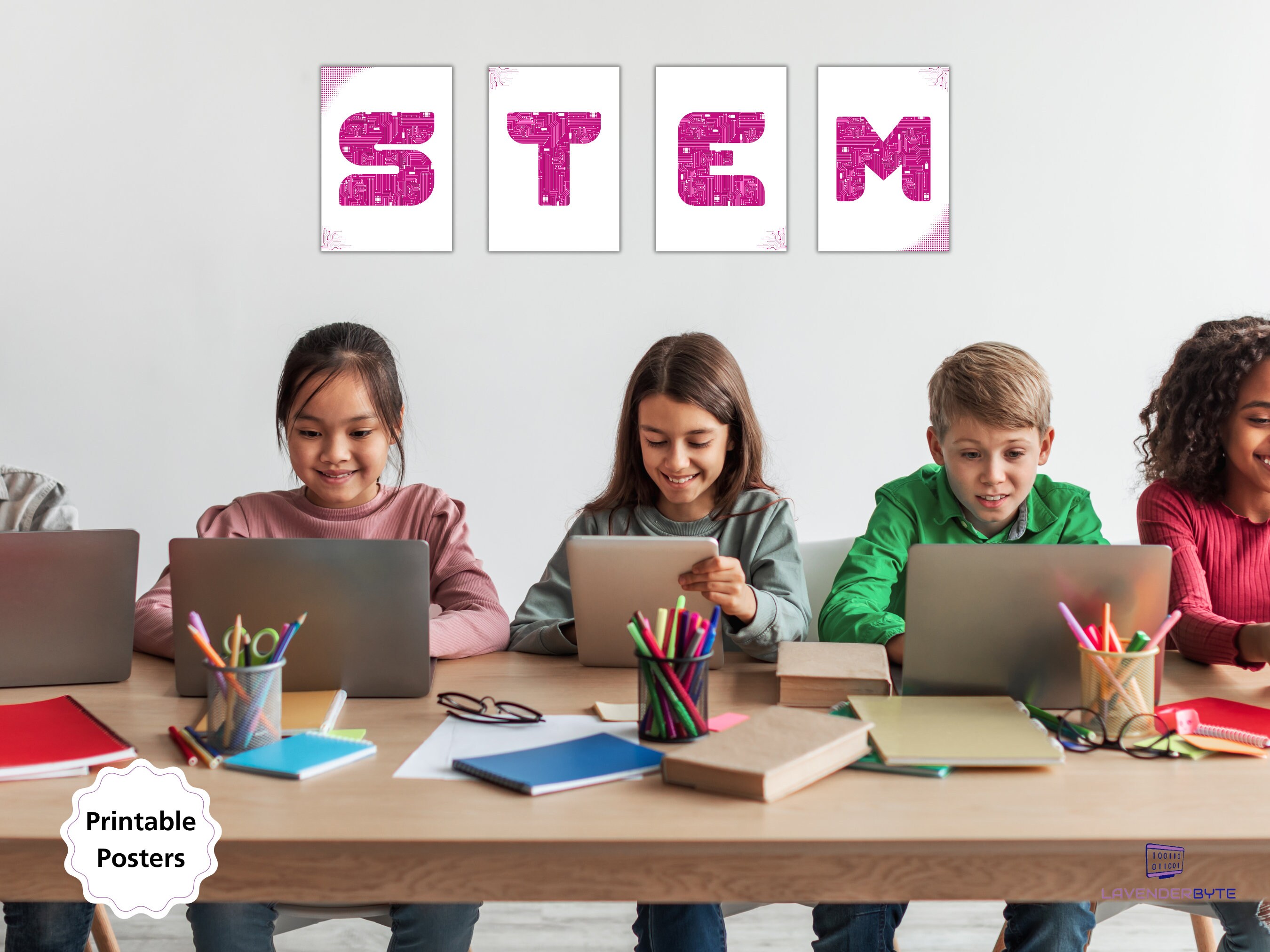 Classroom STEM Pink Circuit Posters - Computing Inspiring Tech Display ...