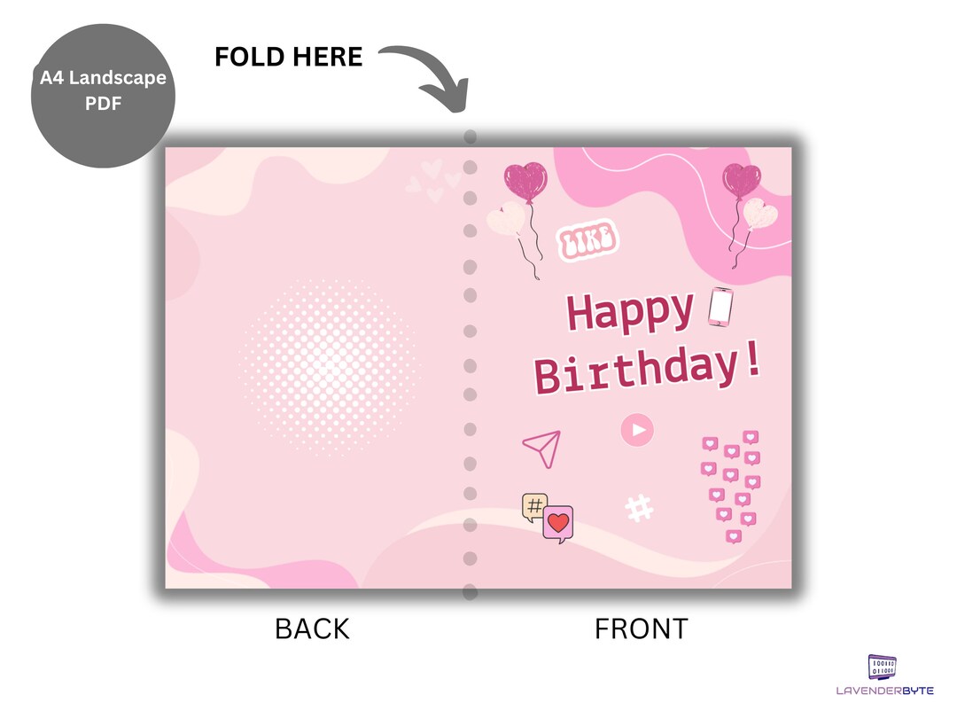 Techie Birthday Card Printable Happy Birthday Download Card Pink ...