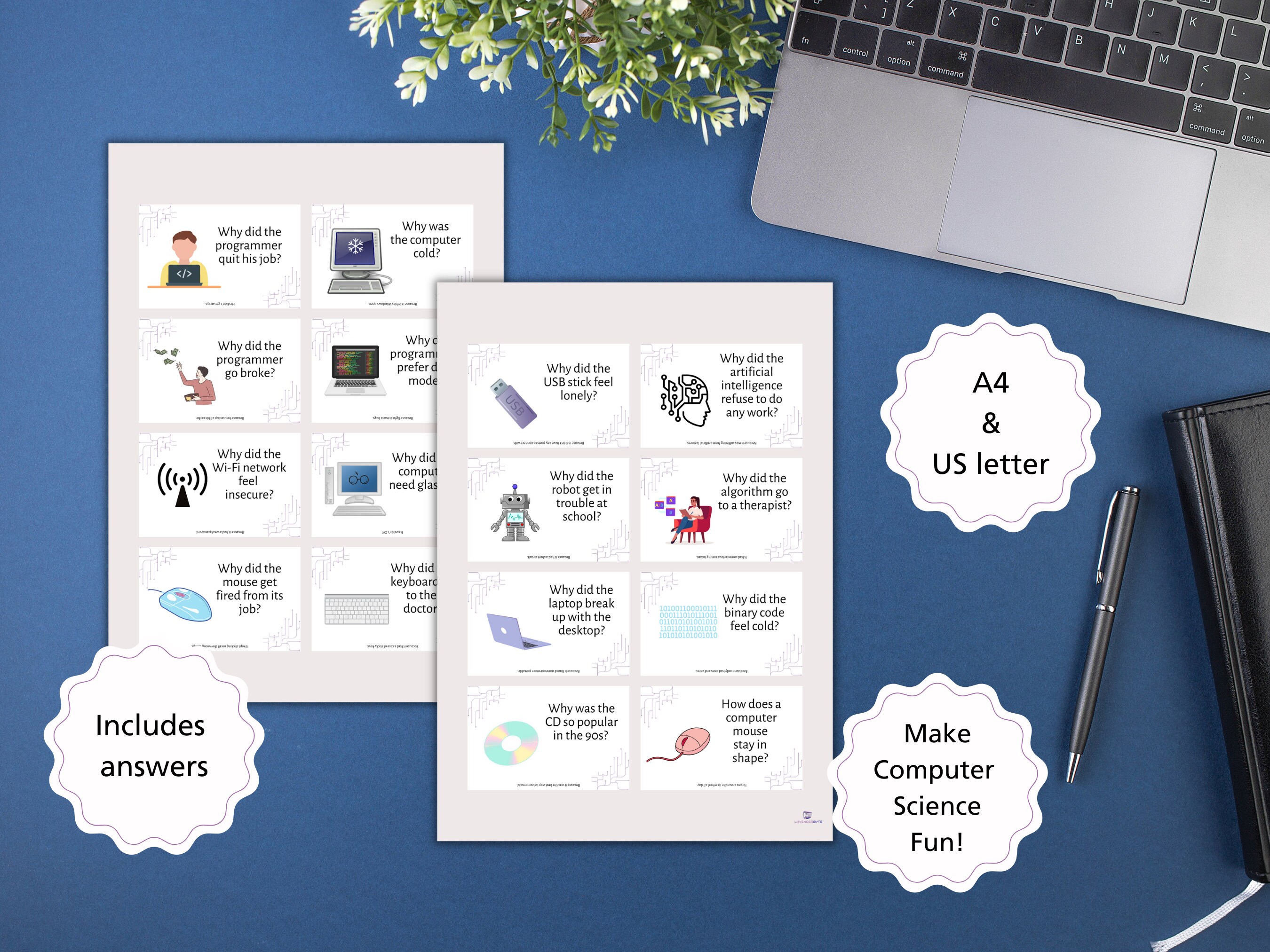 Back to School Lunchbox Jokes for Kids Technology Theme Cards Computing ...