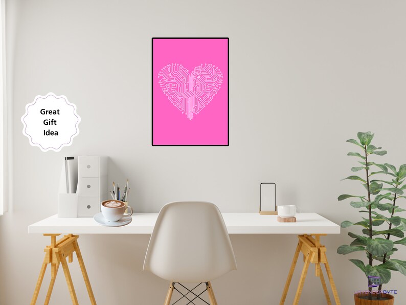 Preppy Pink Heart Circuit Wall Art:sleek Poster for Female Programmers ...