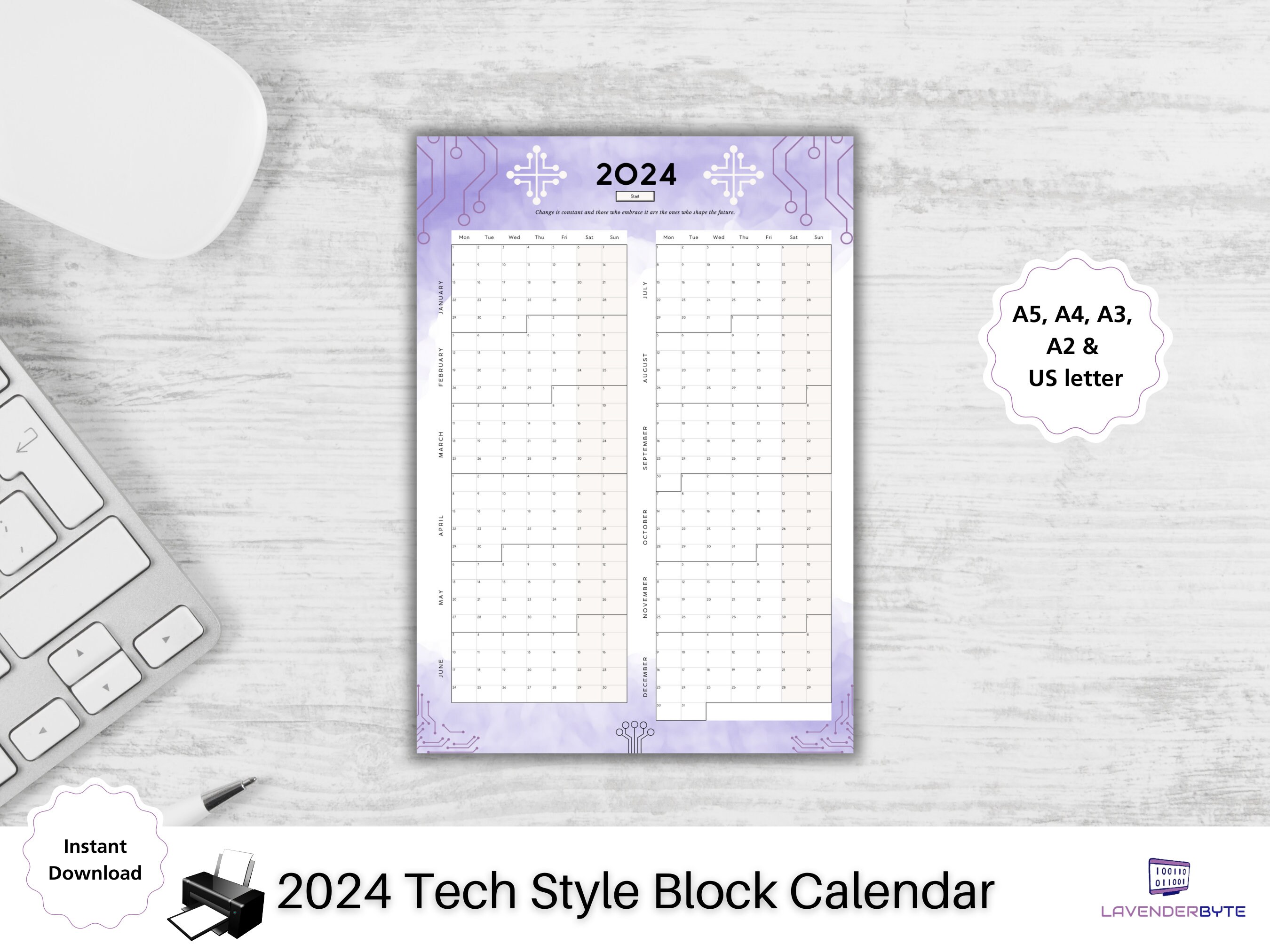 Technology-themed Calendar: Computer Science Block Year 2024 Planner ...