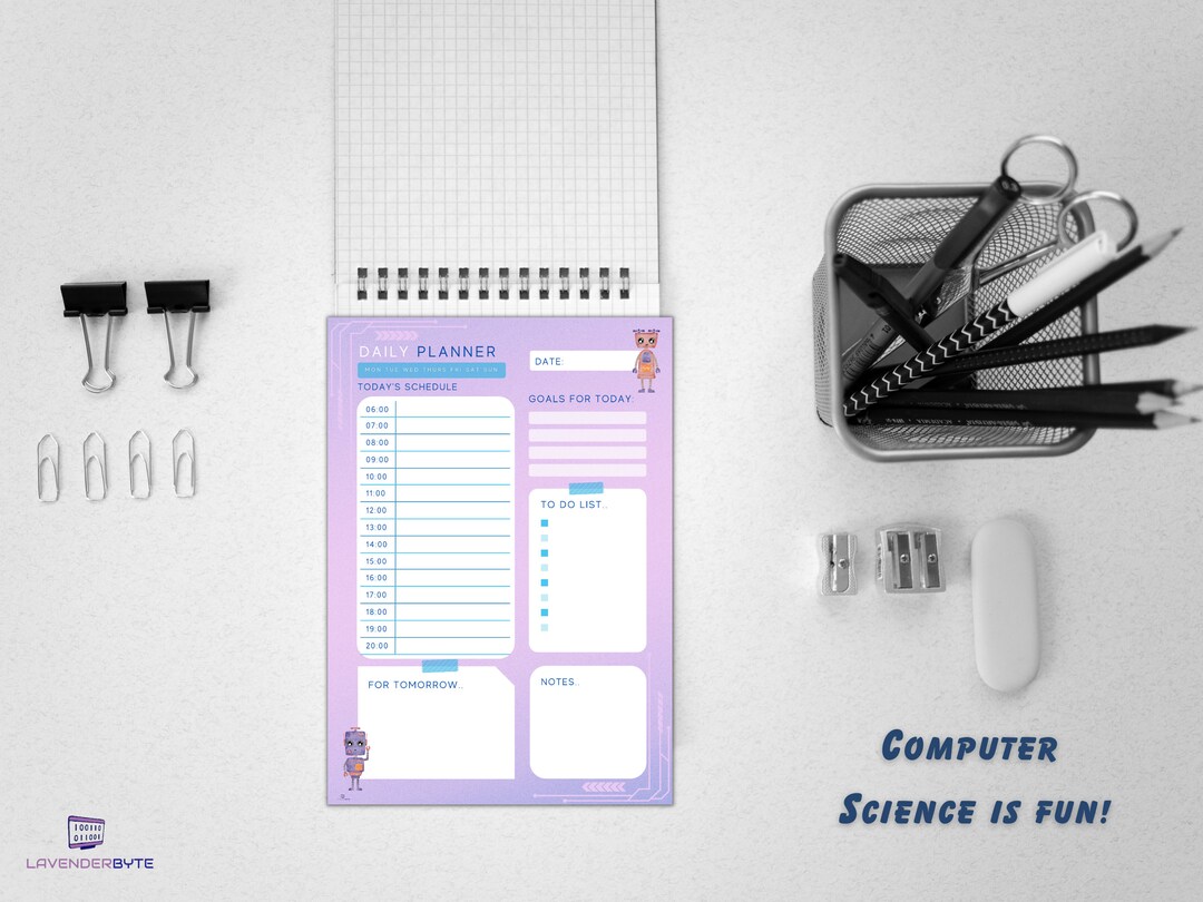 Cute Daily Planner Digital Printable Planner Computer Science Notebook ...