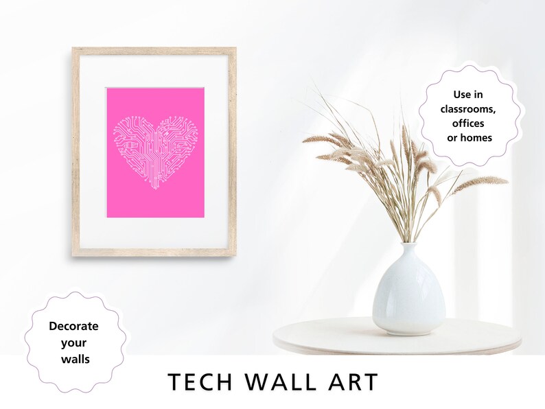 Preppy Pink Heart Circuit Wall Art:sleek Poster for Female Programmers ...