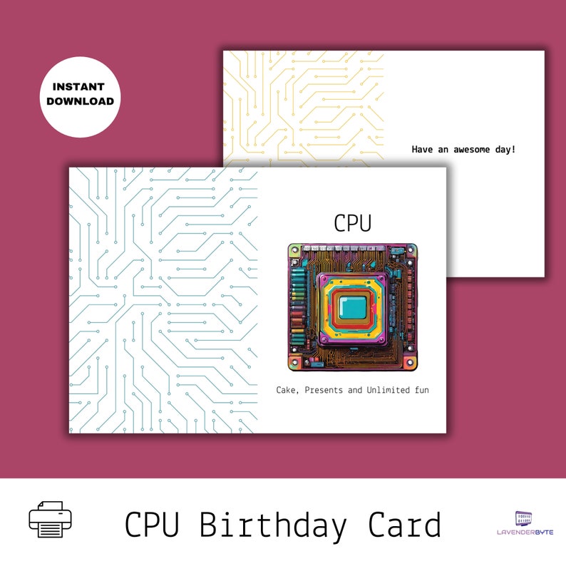Printable CPU Birthday Card - Happy Birthday Cards for Download, Geeky ...