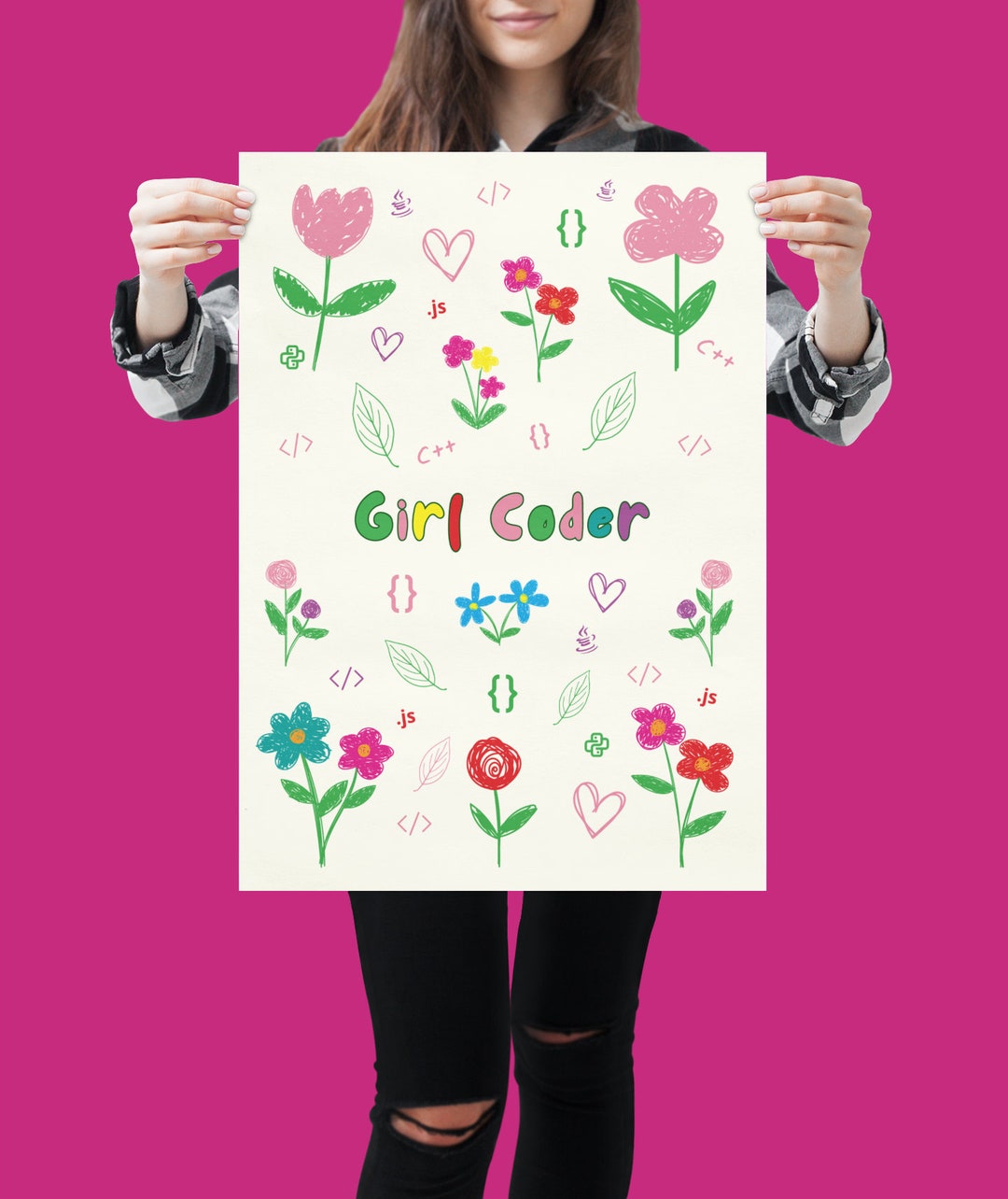 Girl Coder Floral Wall Art: Tech Poster for Kids & Teens | Computer ...