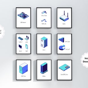 Computer Parts Prints: Tech Classroom Posters Set of 12 for GCSE STEM ...