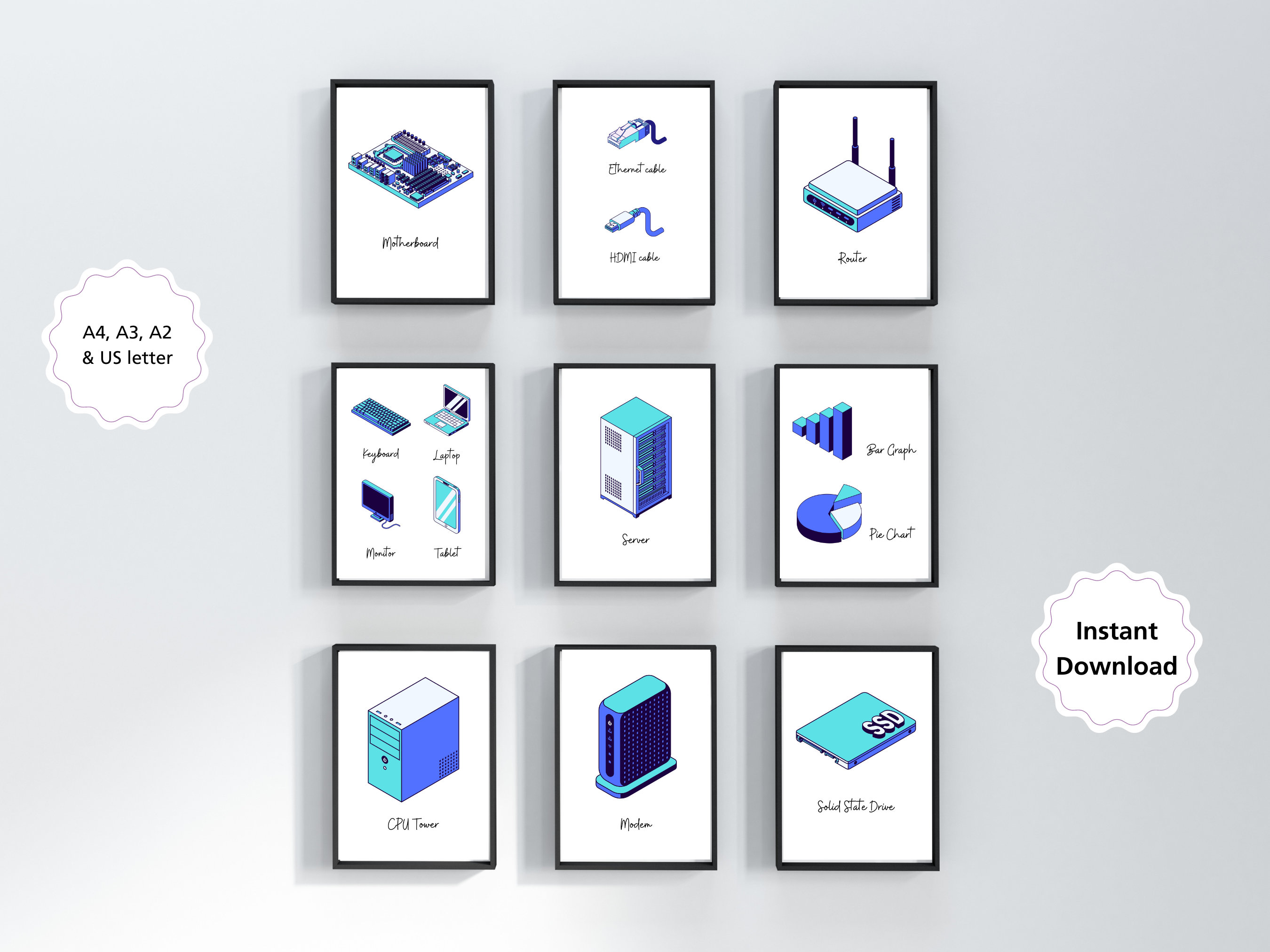 Computer Parts Prints Tech Classroom Posters X12 Print GCSE - Etsy